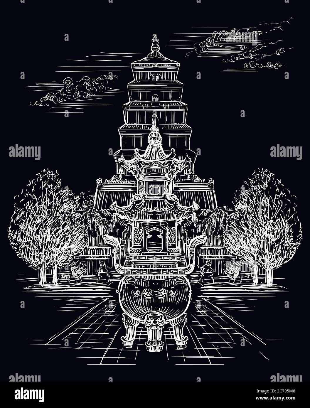 Chinese pagoda drawing hi-res stock photography and images - Alamy