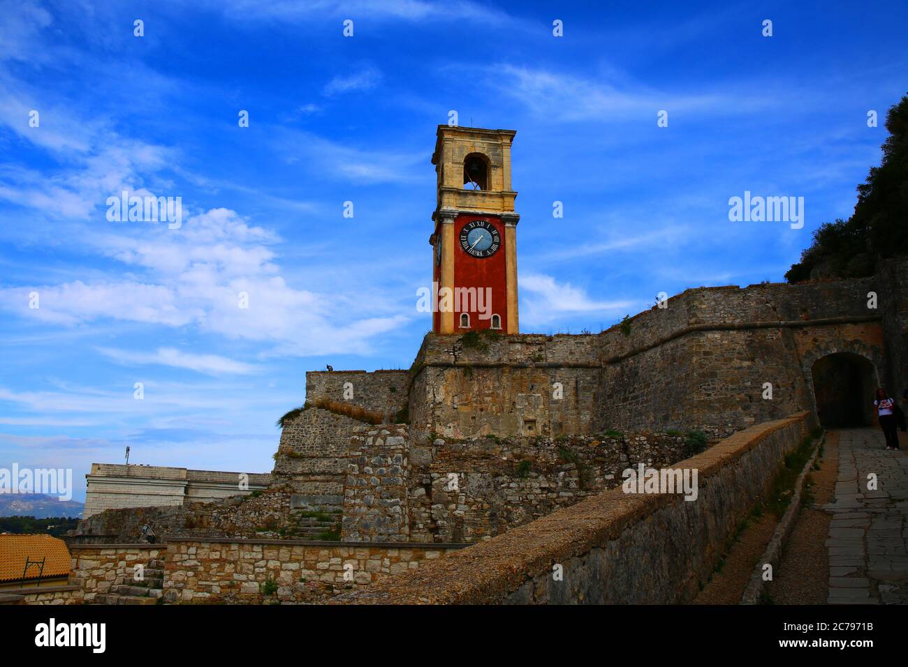 Clock tower in Corfu town, Greece Stock Photo - Alamy