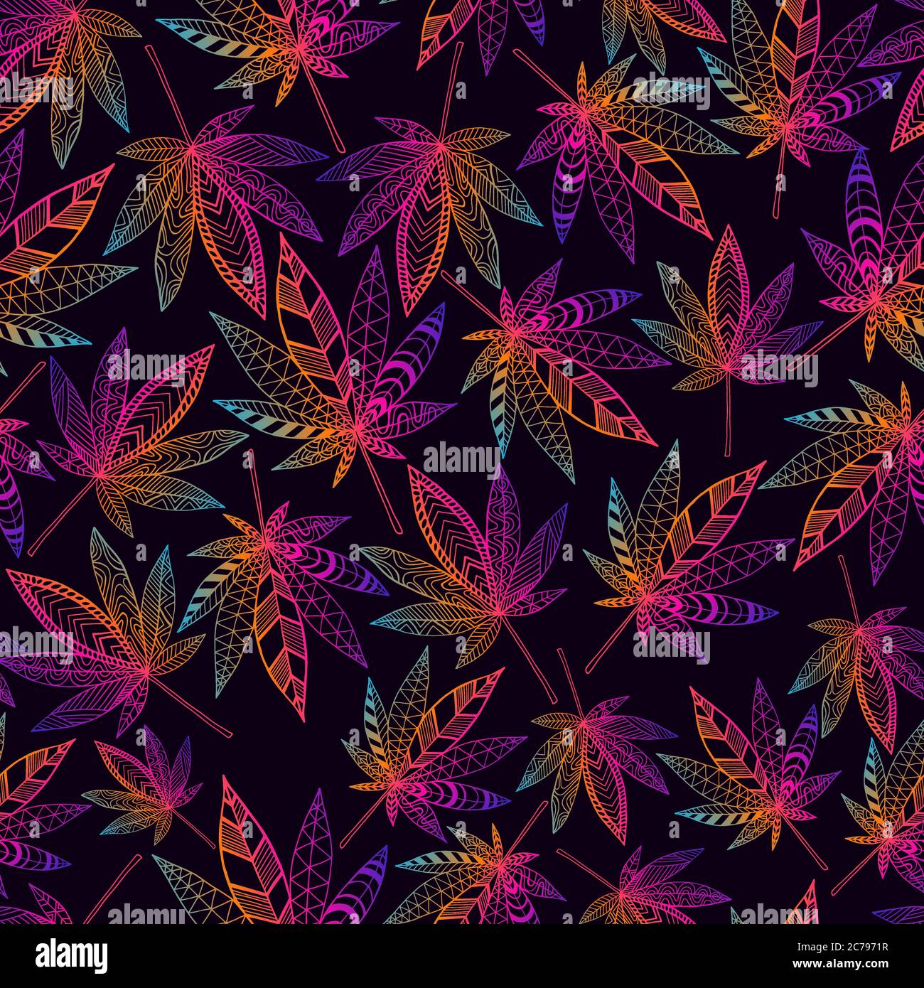 Bright hallucinogenic trippy fantastic cannabis leaves, rainbow neon ...