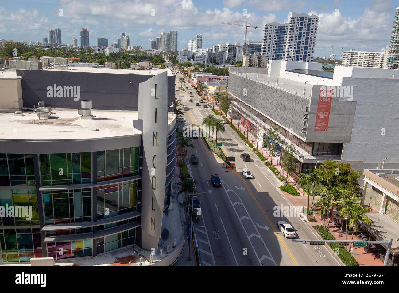Alton road, the main road on Miami Beach South Beach at the junction ...