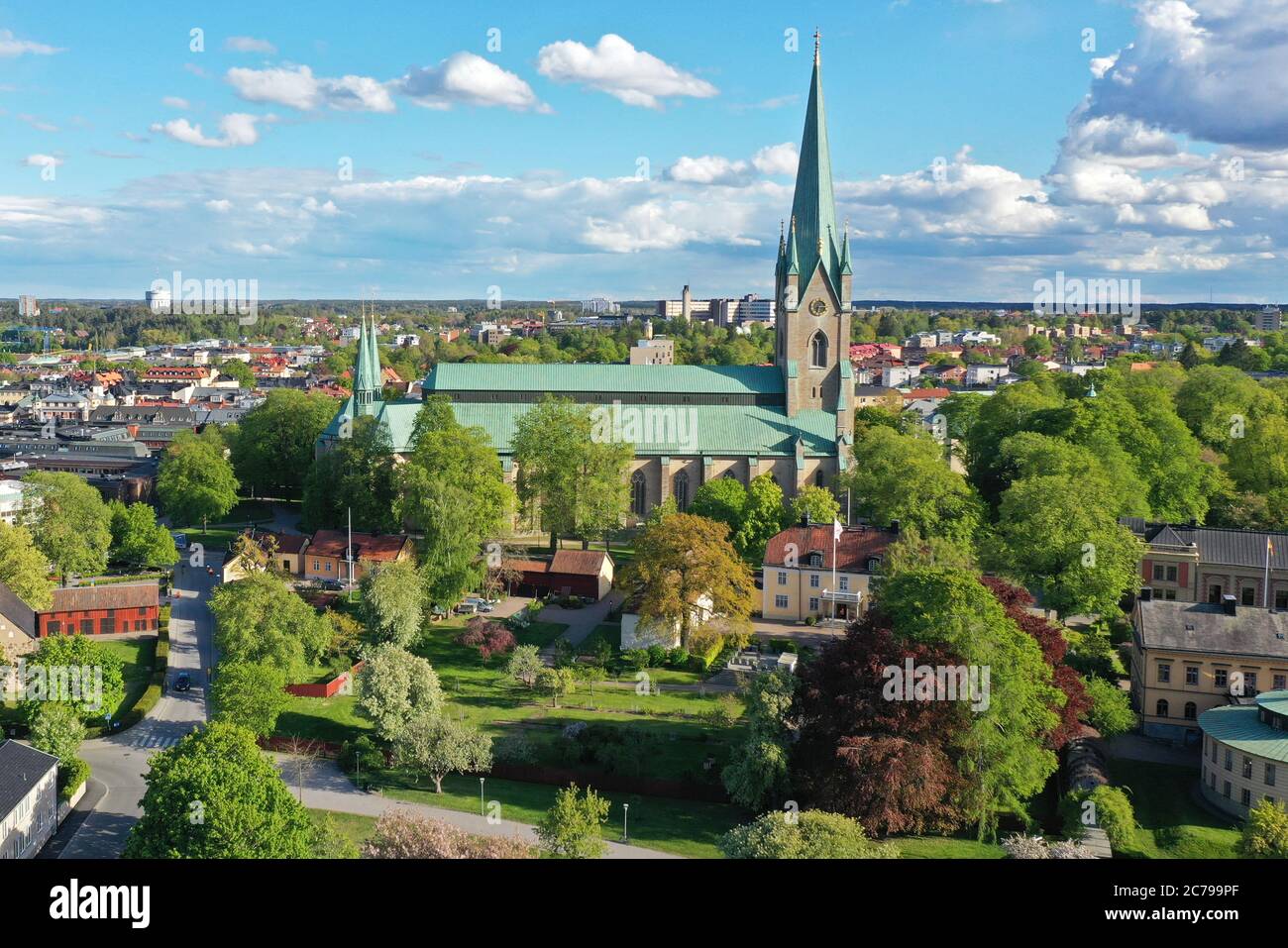 Aerial view of Linköping city, Sweden, Linköping Cathedral. Photo Jeppe ...
