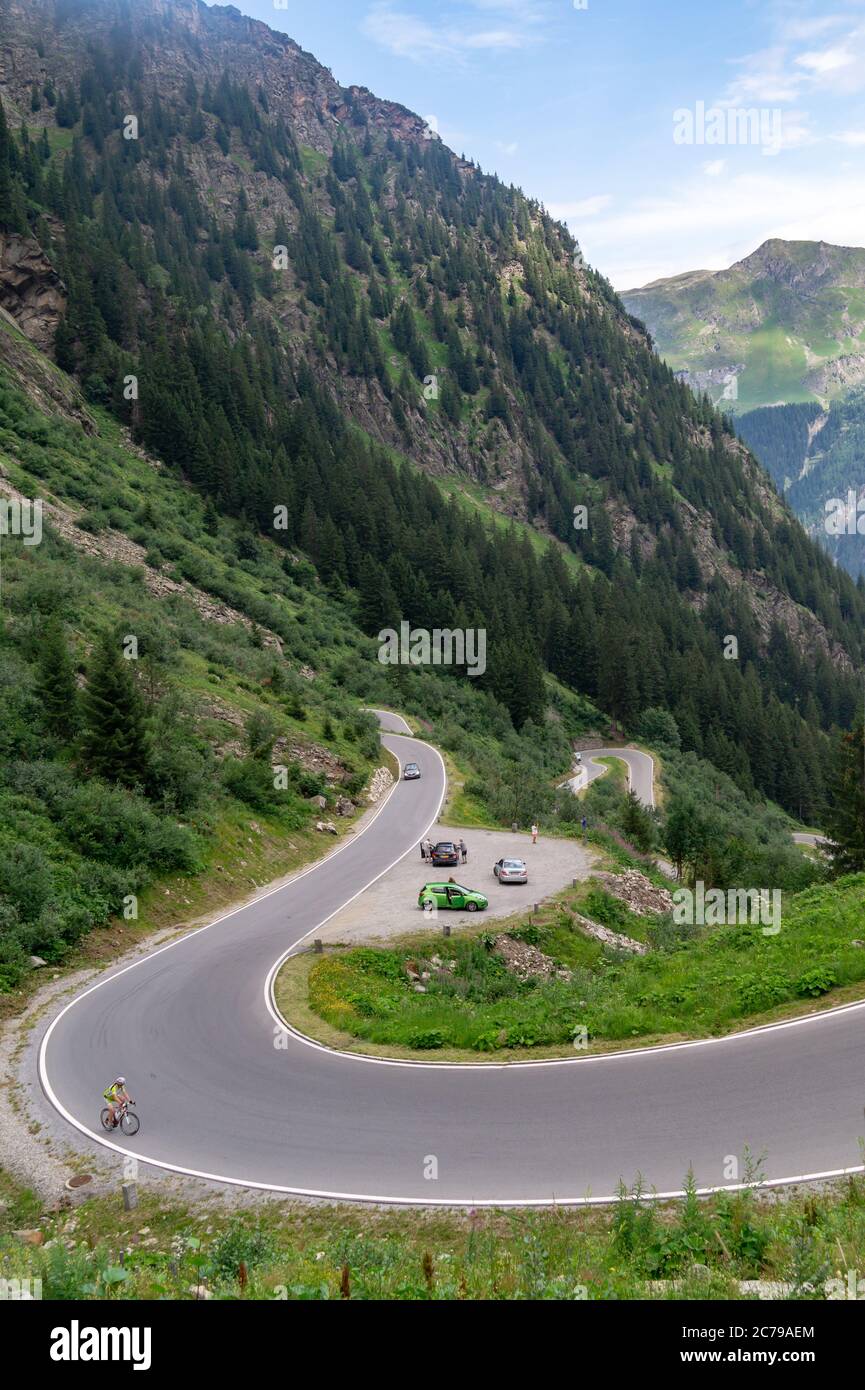 Silvretta High Alpine Road. Cars on a serpentine of mountain tourist ...