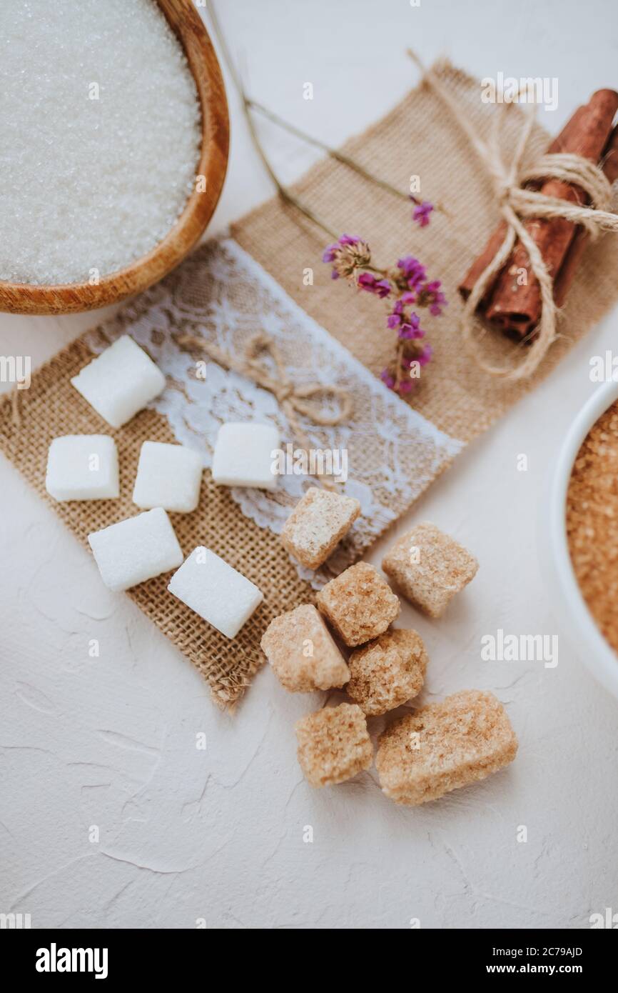 Composition with sugar, different types of sugar Stock Photo - Alamy