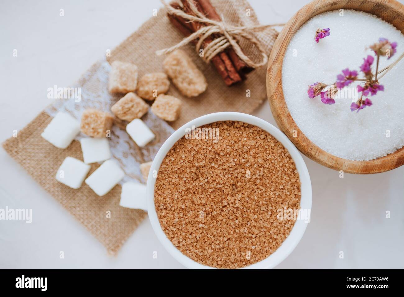 Composition with sugar, different types of sugar Stock Photo - Alamy