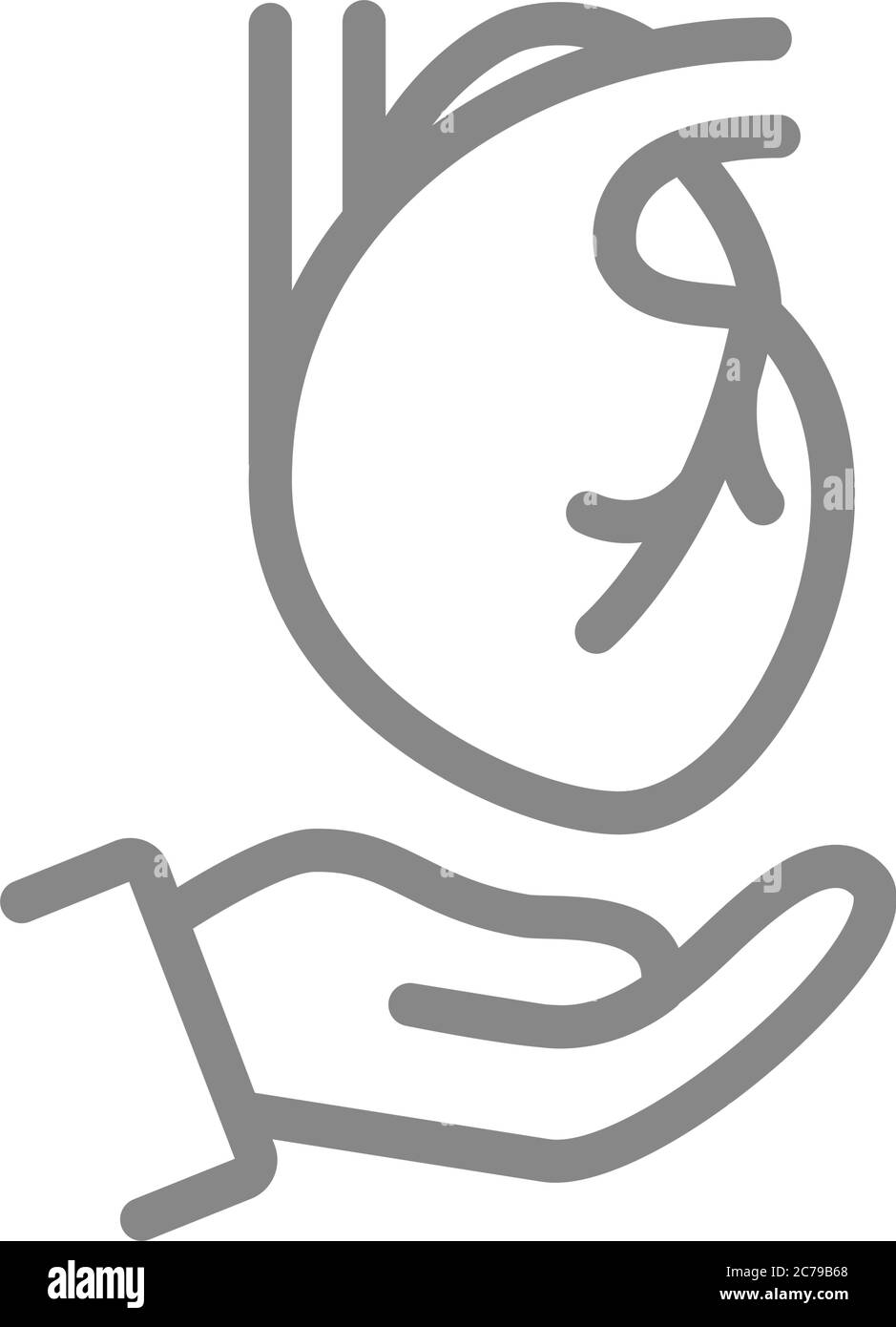 Human heart on hand line icon. Healthcare, medical treatment, disease ...