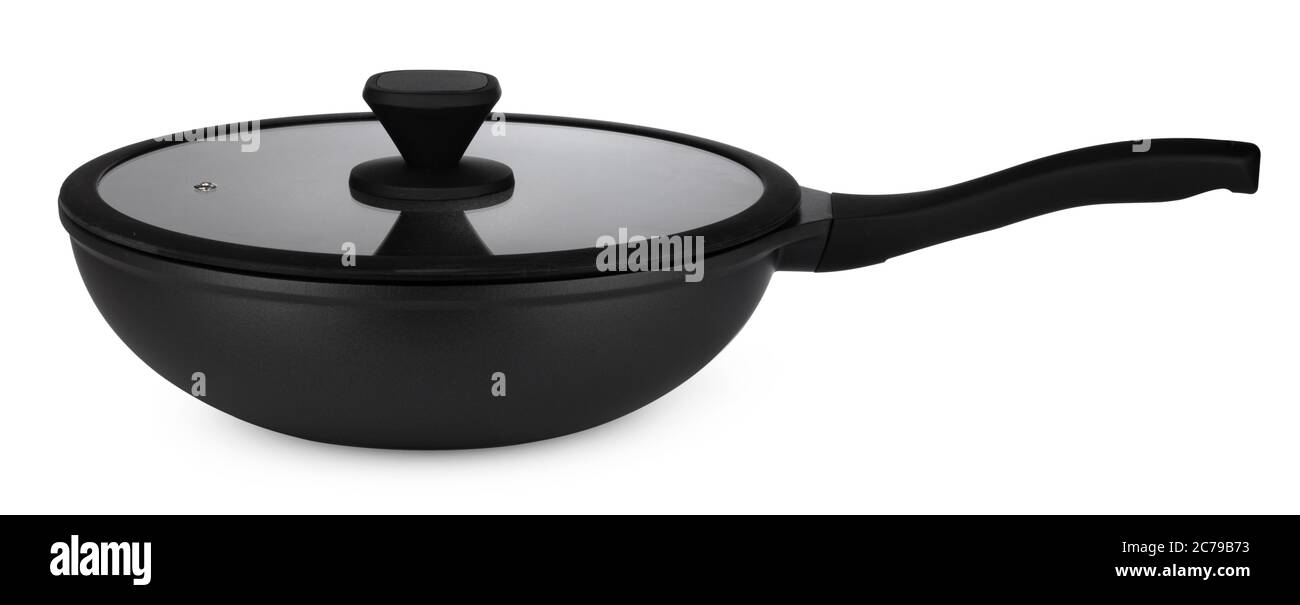 New black frying pan isolated on white background Stock Photo - Alamy