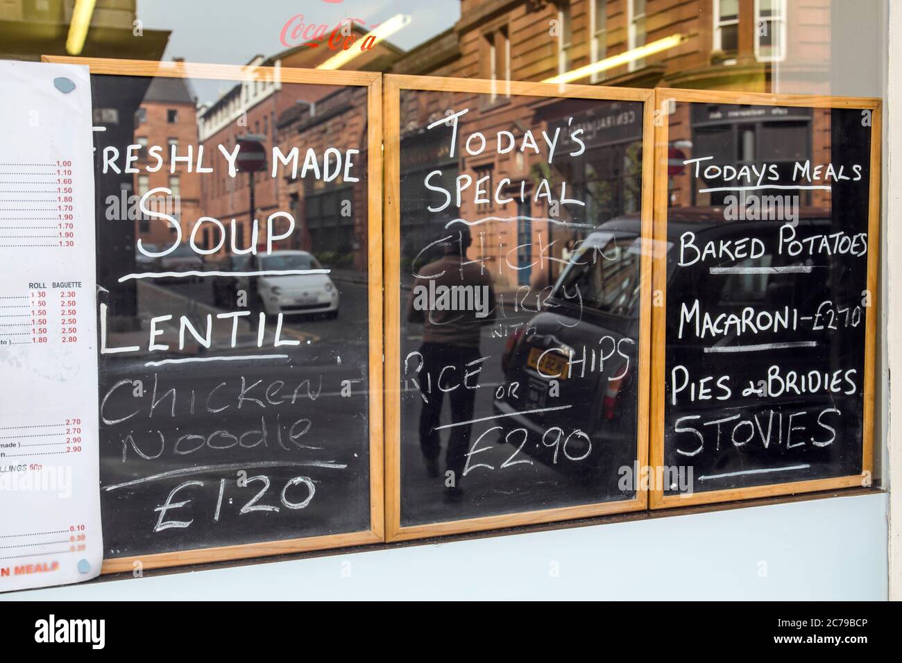 Menu Boards in a café window, Glasgow, Scotland, UK Stock Photo - Alamy