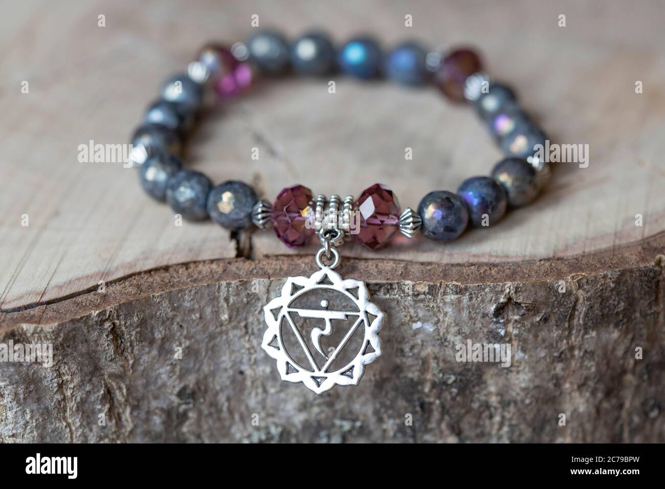 Faceted labradorite stone beads bracelet with fifth chakra silver metal ...