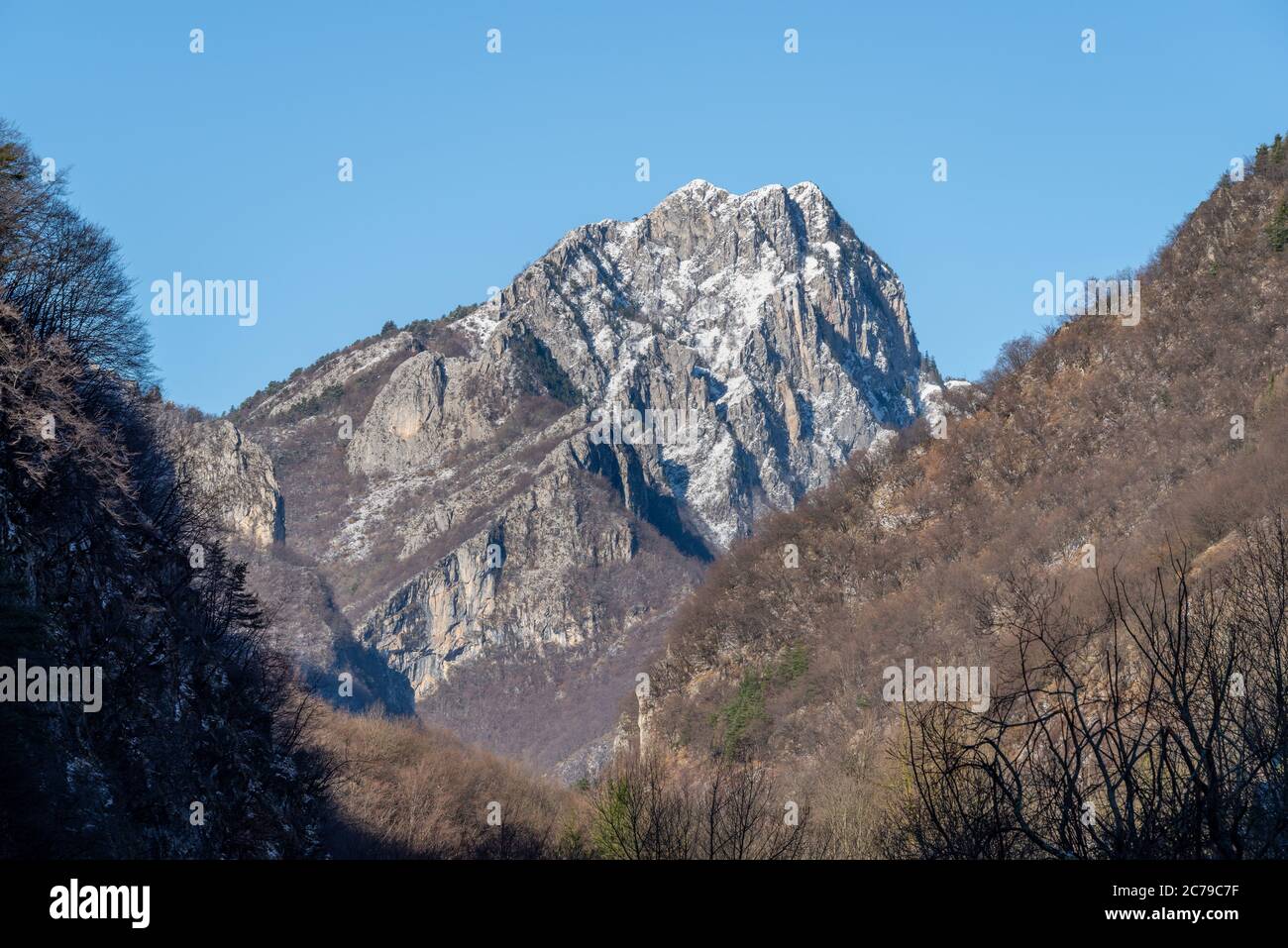 Alpine winter landscape, Ligurian Alps mountain range, Piedmont region ...