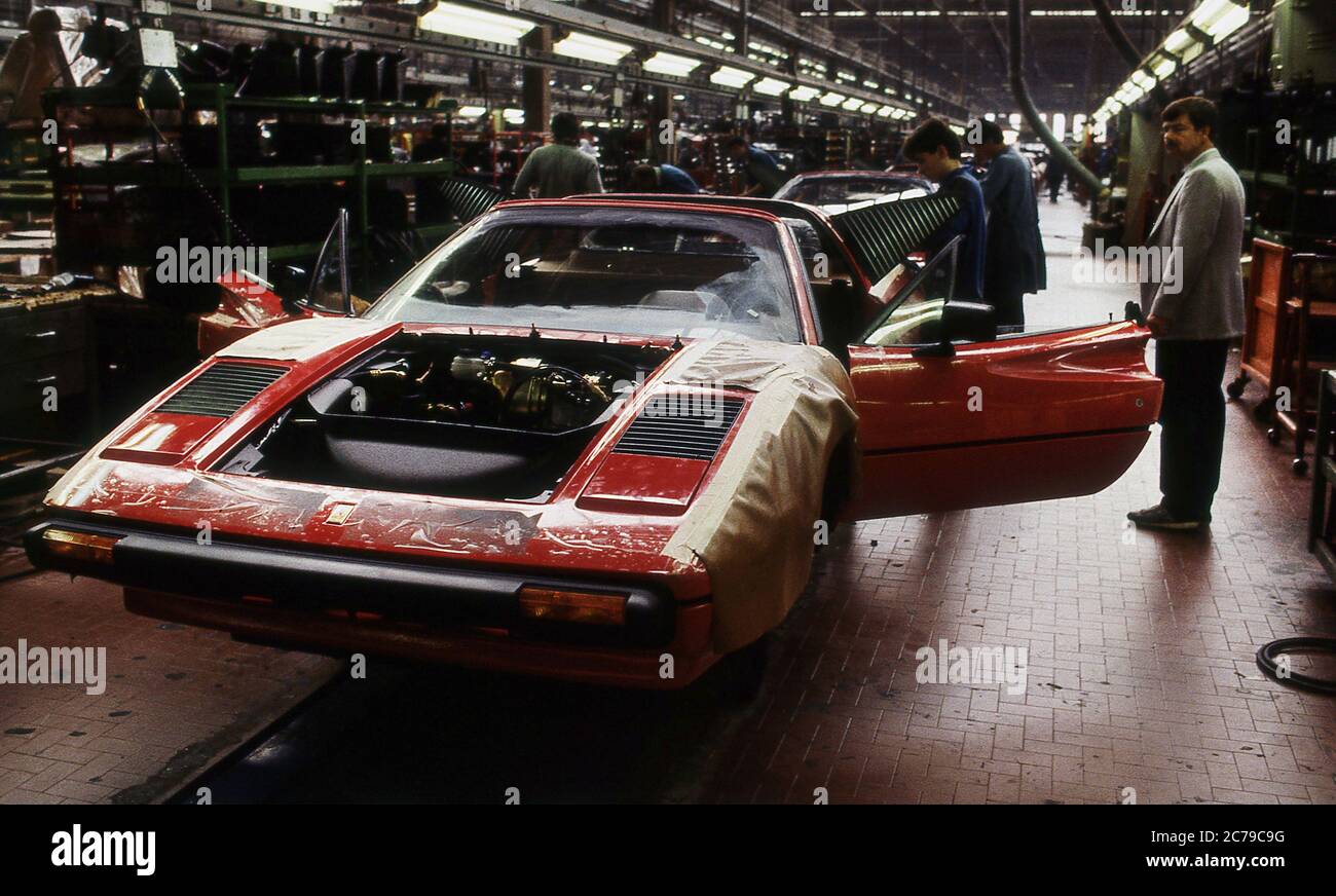 Ferrari 308 Production line in Ferrari factory in Maranello Italy1984 ...