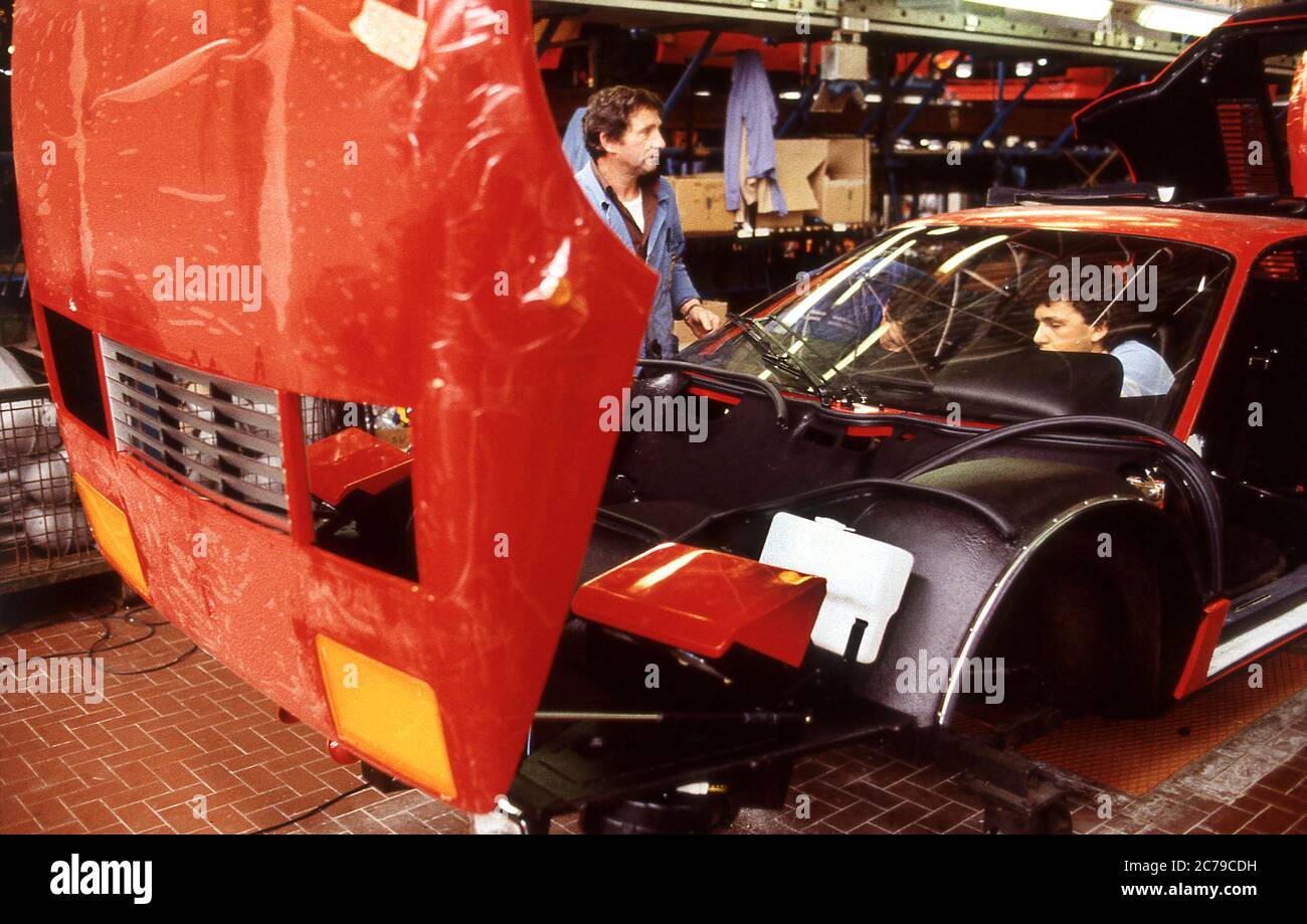 Ferrari 308 Production line in Ferrari factory in Maranello Italy1984 ...