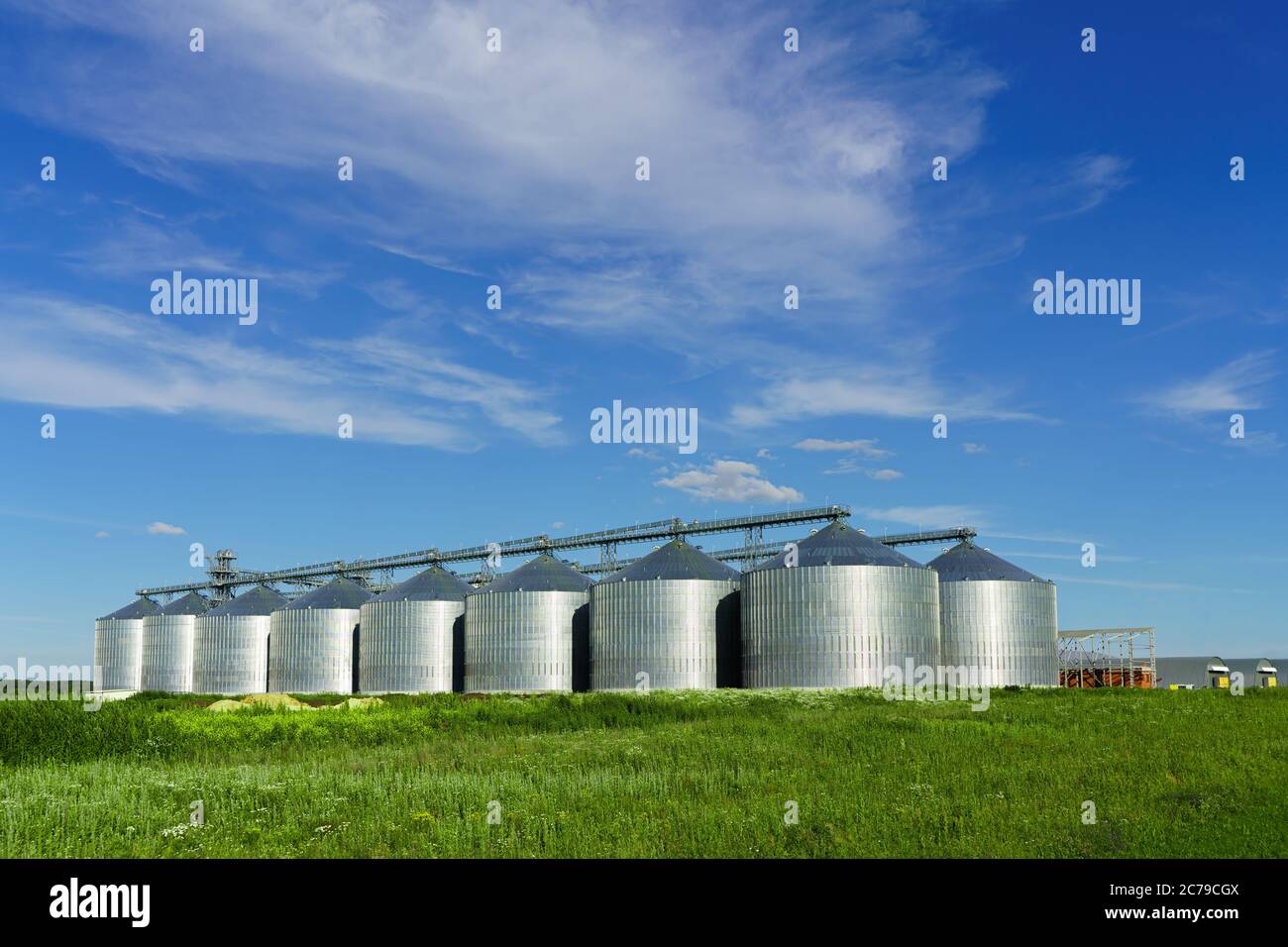 Modern granary, Grain-drying complex. Agricultural building Stock Photo ...