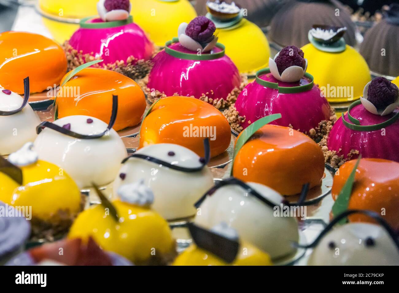 Beautifully decorated cakes on display at a bakery shop in Minsk ...