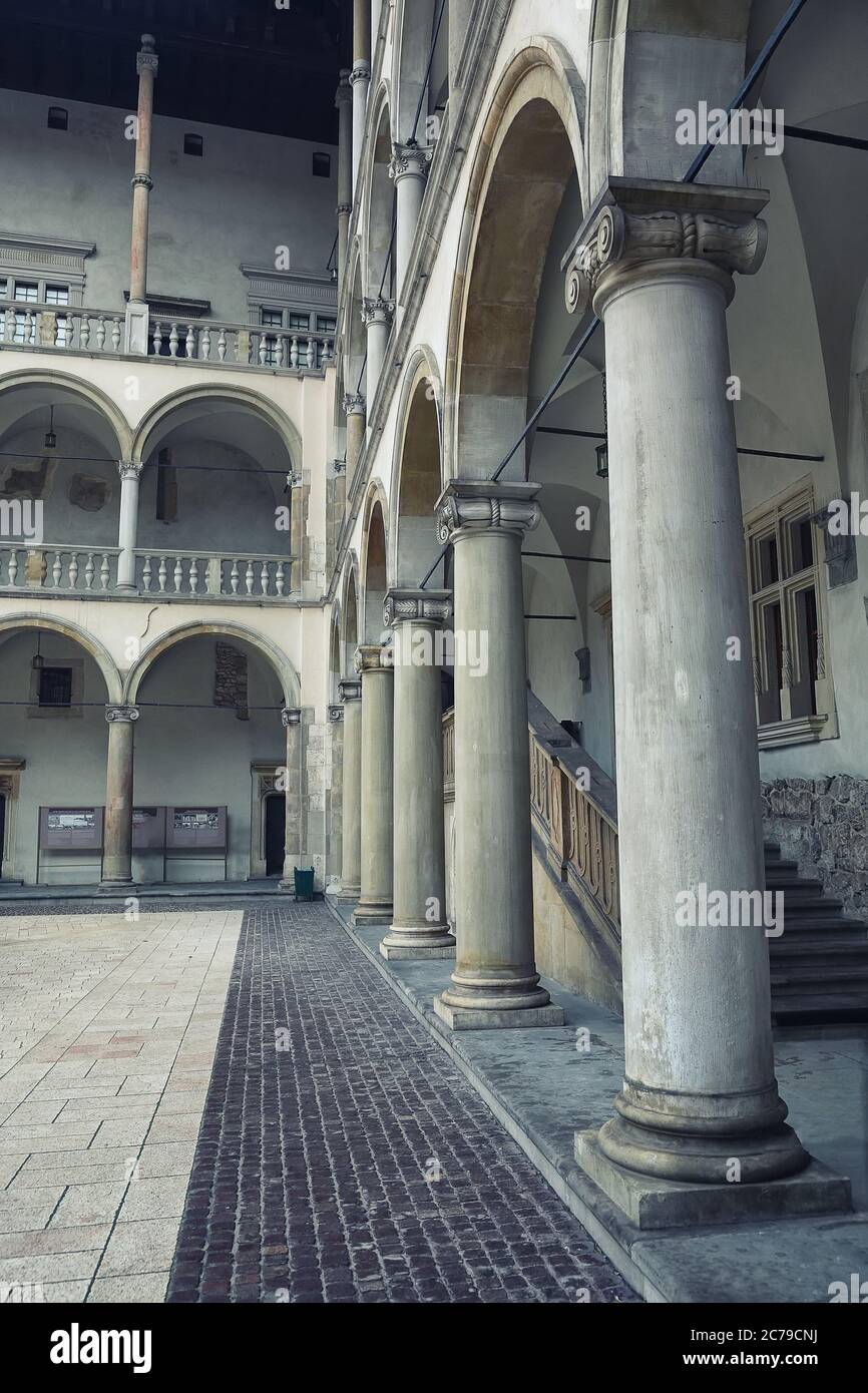 Classical Architectural Columns in Royal Wawel Castle, Cracow. Poland ...