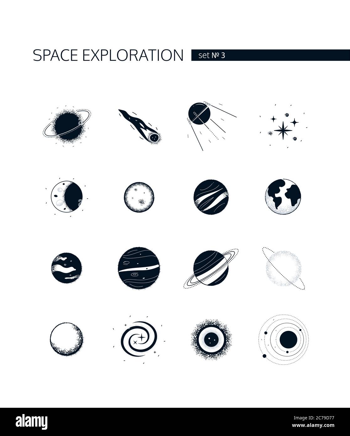 Space exploration - modern vector set of black icons Stock Vector Image ...