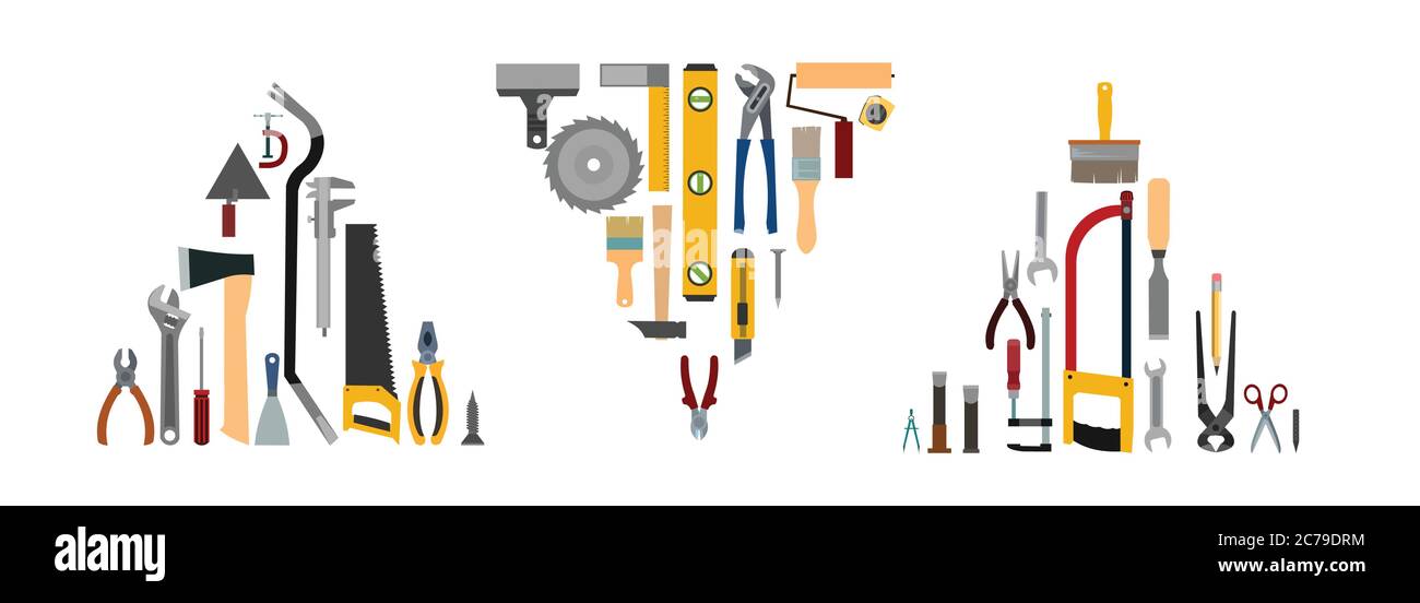 Tools background vector. Isolated on white. Instruments of a carpenter ...
