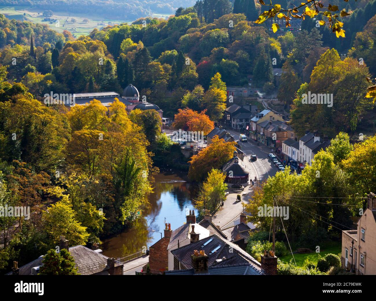 Autumn view looking down on the Grand Pavilion, River Derwent and the ...