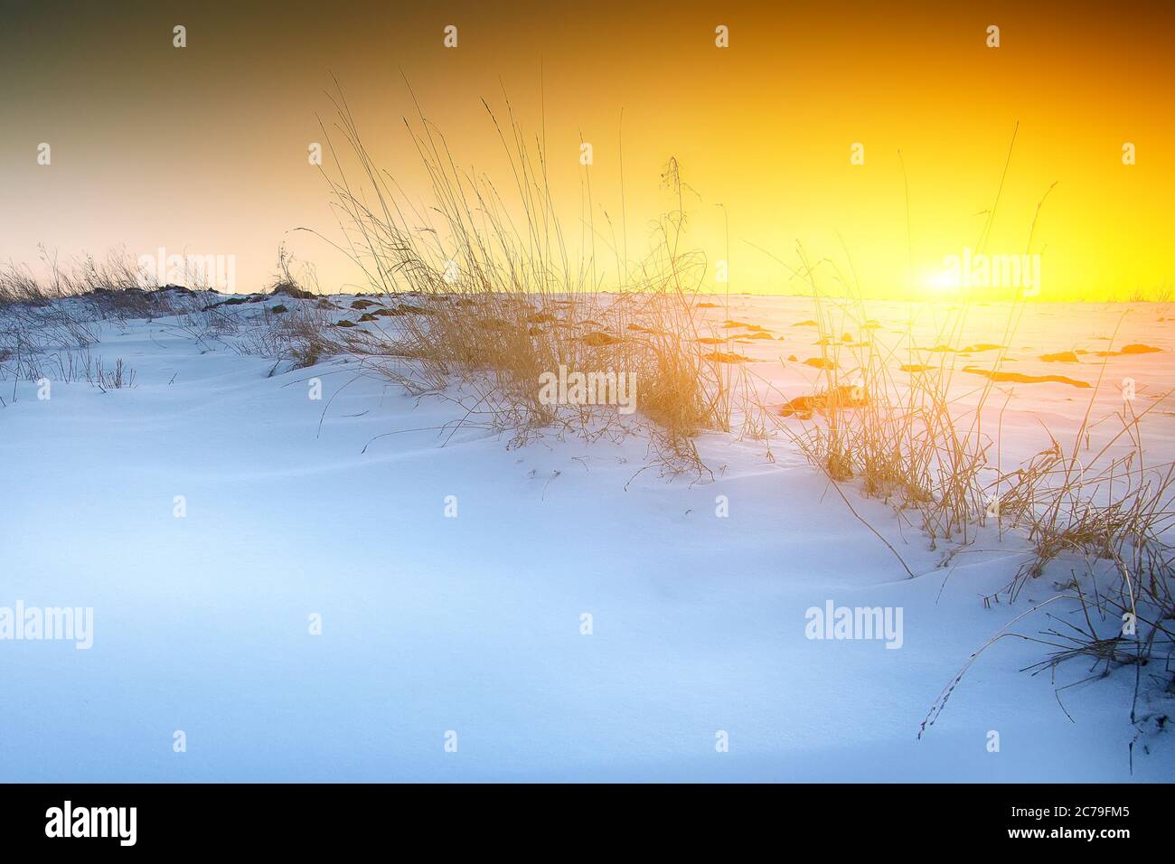 Beautiful winter landscape. Sunset over winter snow fields Stock Photo ...