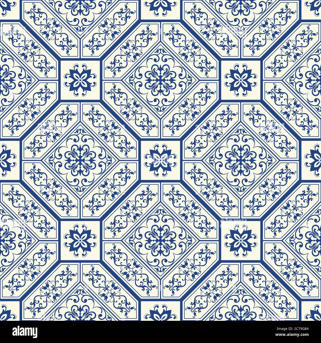 Seamless ceramic tile with patchwork blue. Vintage multicolor pattern ...