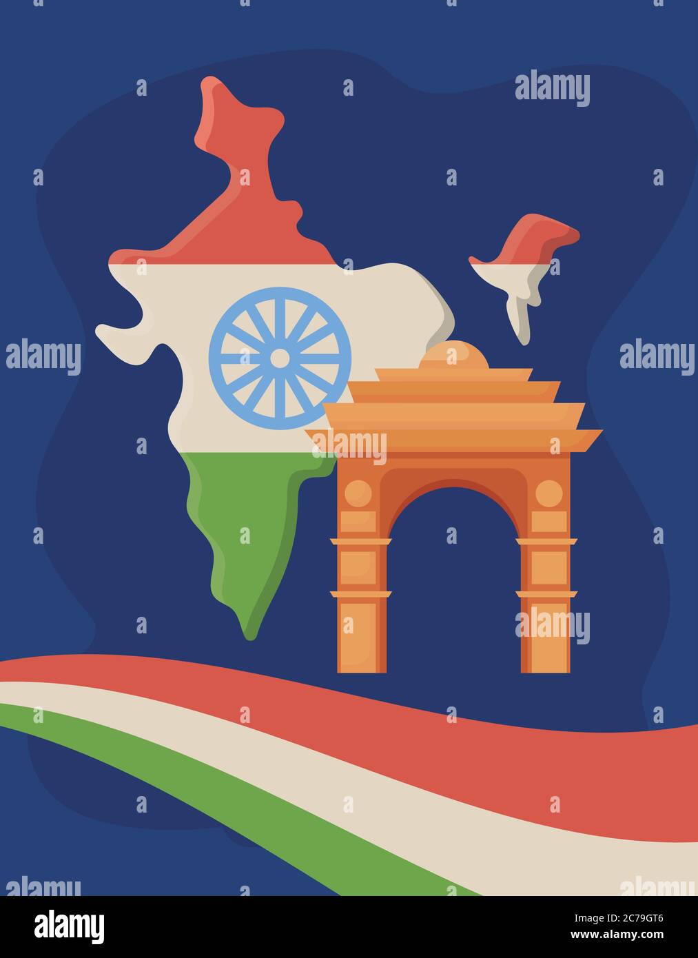 India map with national flag and India Gate vector illustration design ...