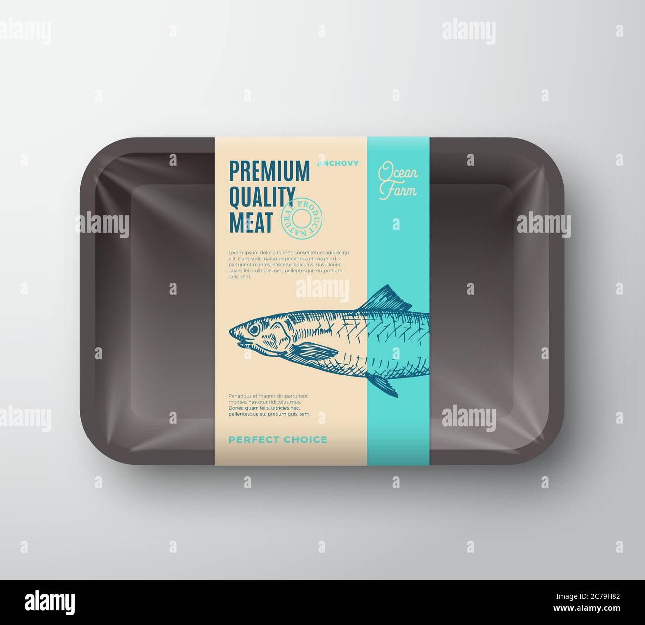 Premium Quality Anchovy. Abstract Vector Fish Plastic Tray with ...