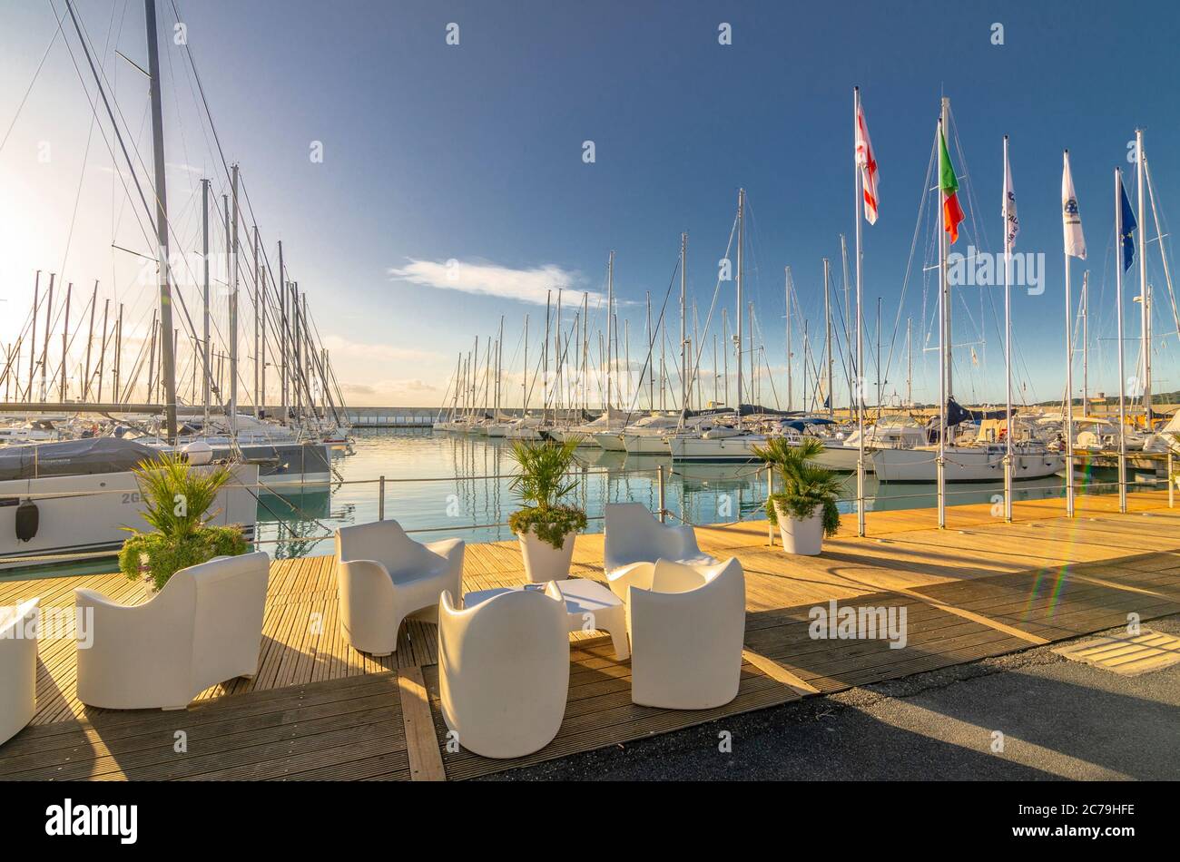 Outdoor venue on the harbor walkway Stock Photo - Alamy