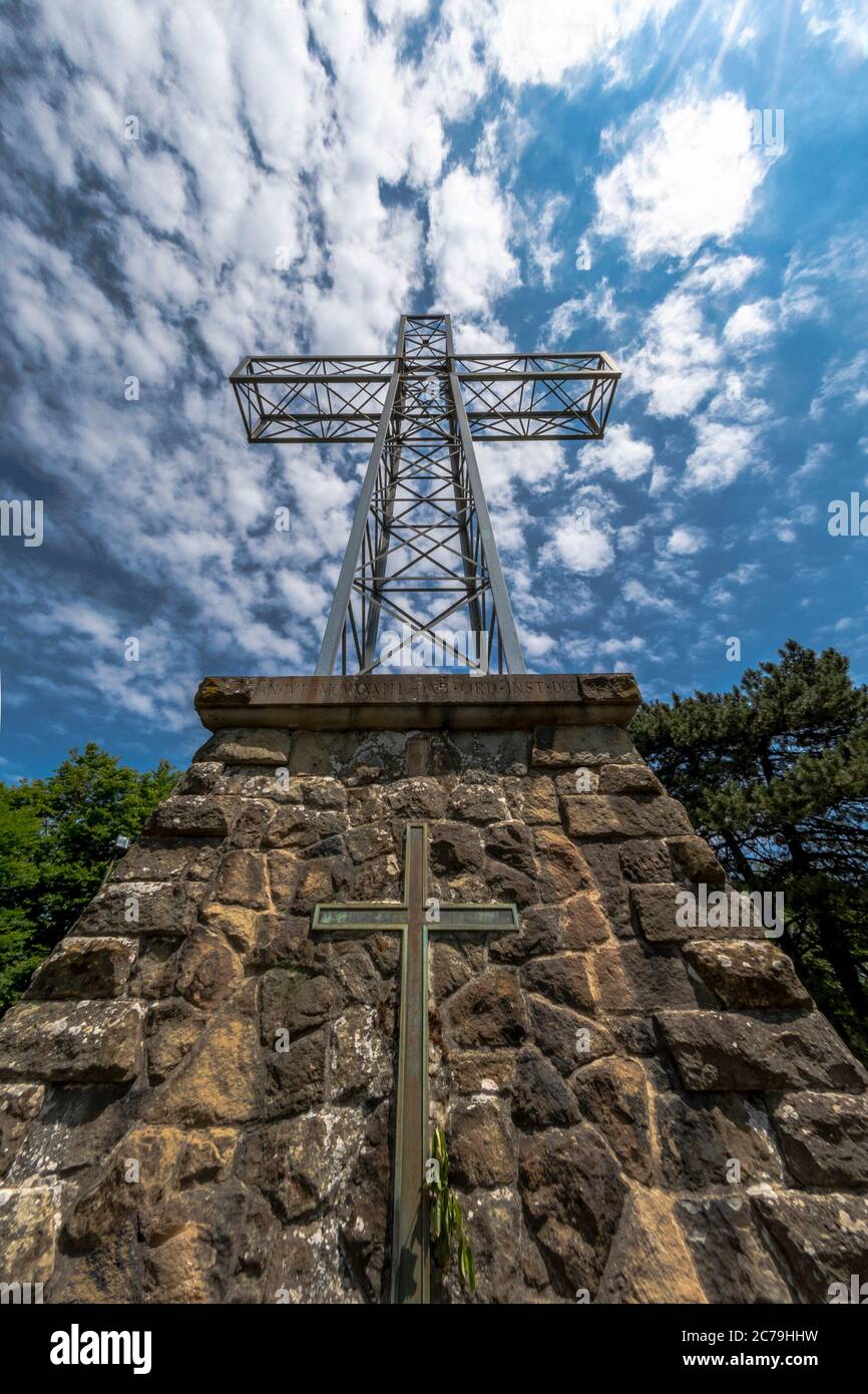 Monumental iron cross of the Sanctuary in Italy Stock Photo - Alamy
