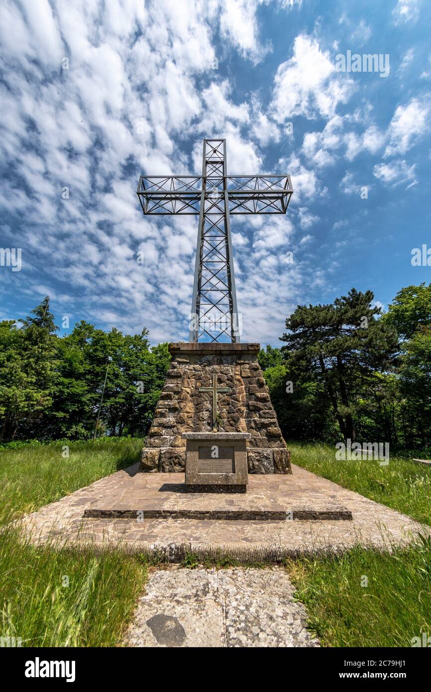 Monumental iron cross of the Sanctuary in Italy Stock Photo - Alamy