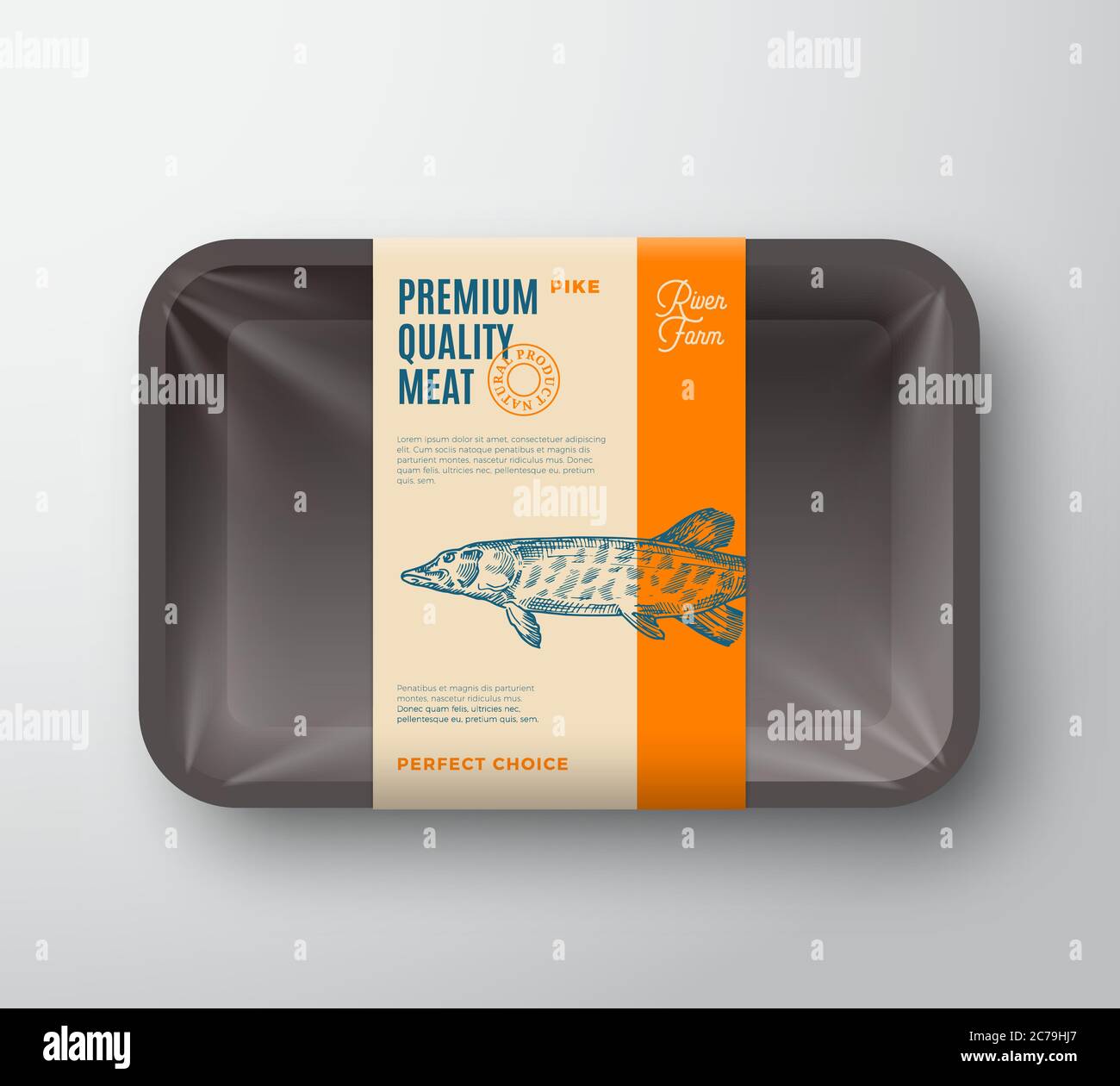 Premium Quality Pike. Abstract Vector Fish Plastic Tray with Cellophane ...