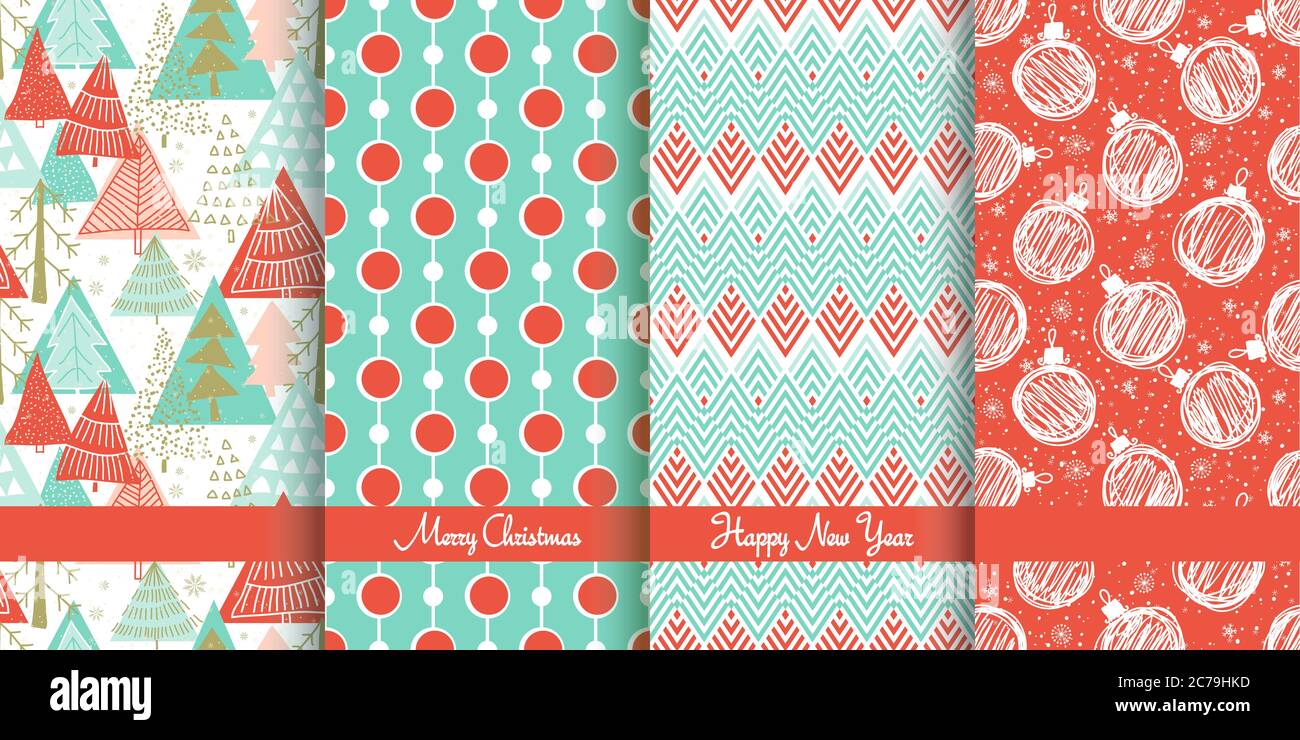 Set of Christmas seamless patterns for greeting cards, wrapping paper ...