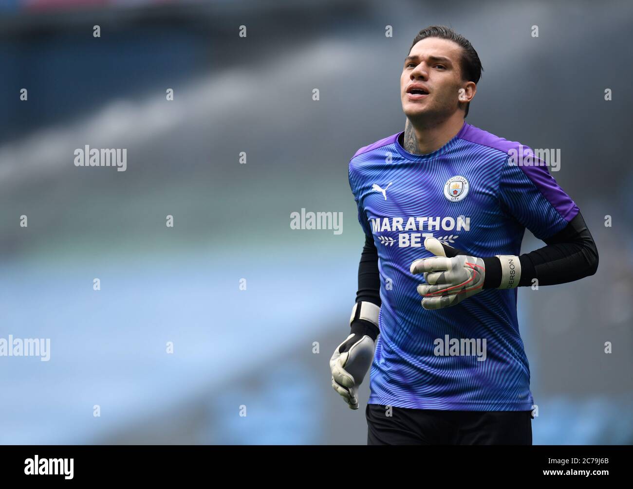 Manchester City goalkeeper Ederson during the Premier League match at ...