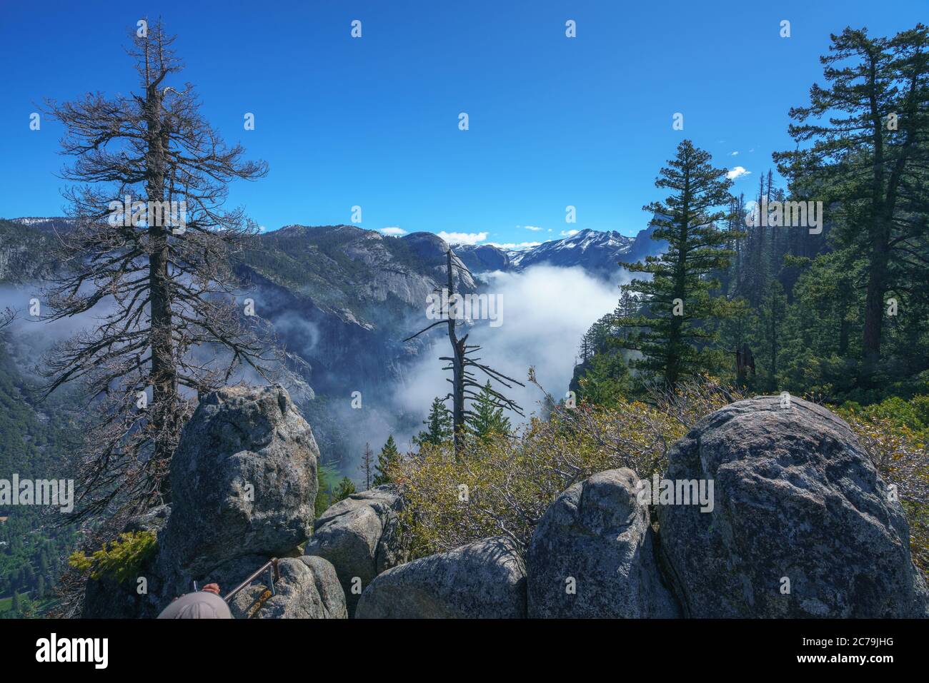 hiking the four mile trail in yosemite national park in california in ...