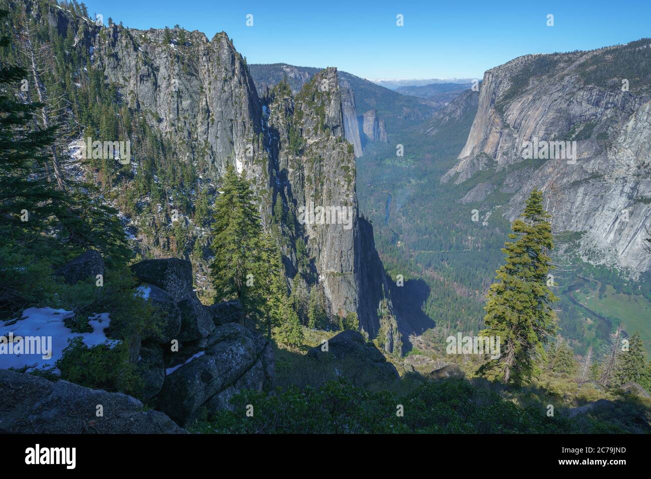 hiking the four mile trail in yosemite national park in california in ...