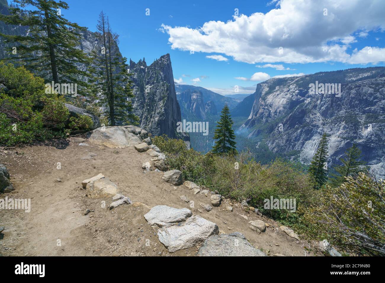 hiking the four mile trail in yosemite national park in california in ...