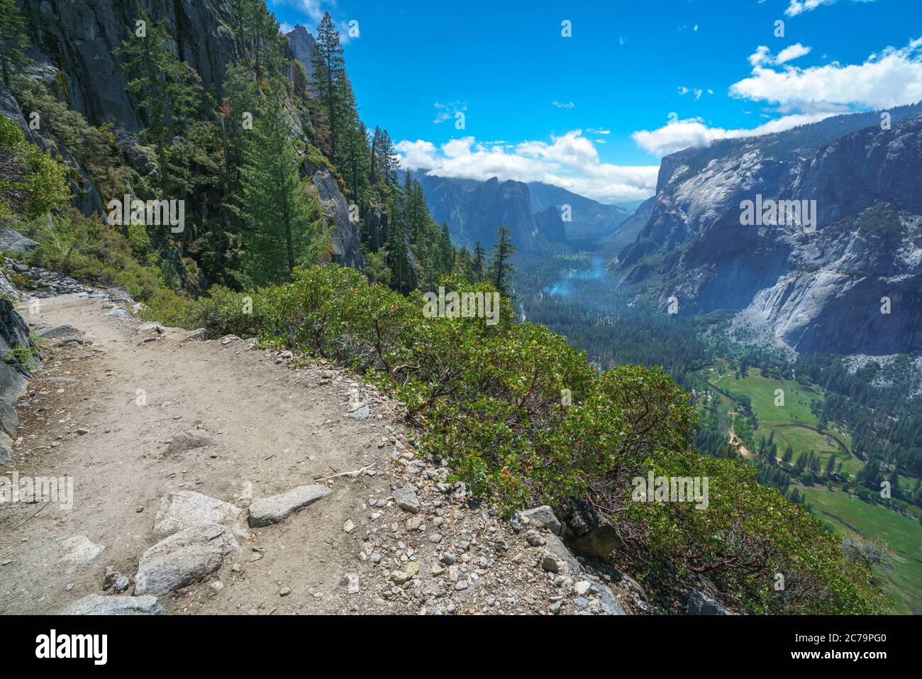 hiking the four mile trail in yosemite national park in california in ...