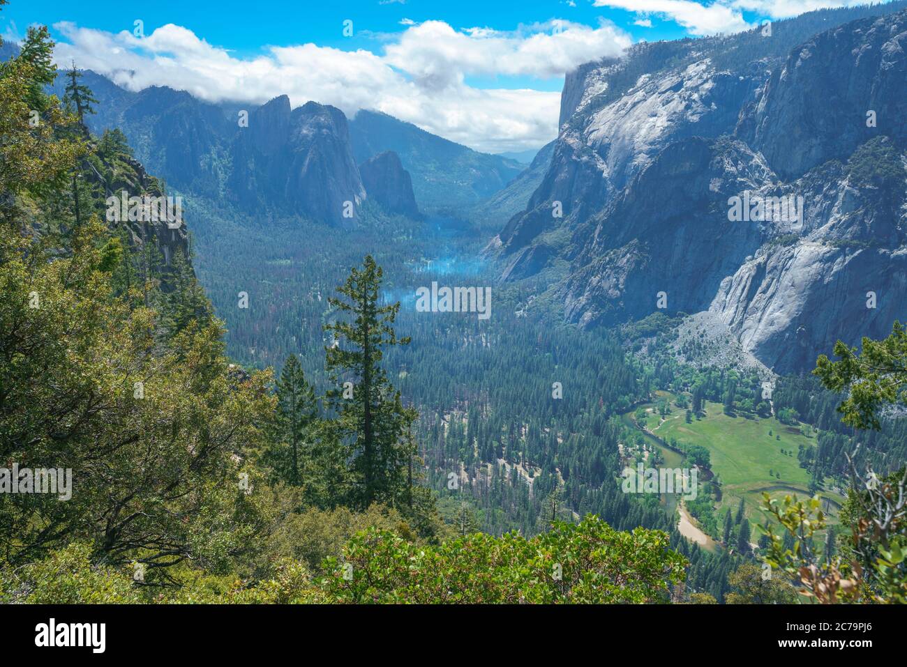hiking the four mile trail in yosemite national park in california in ...