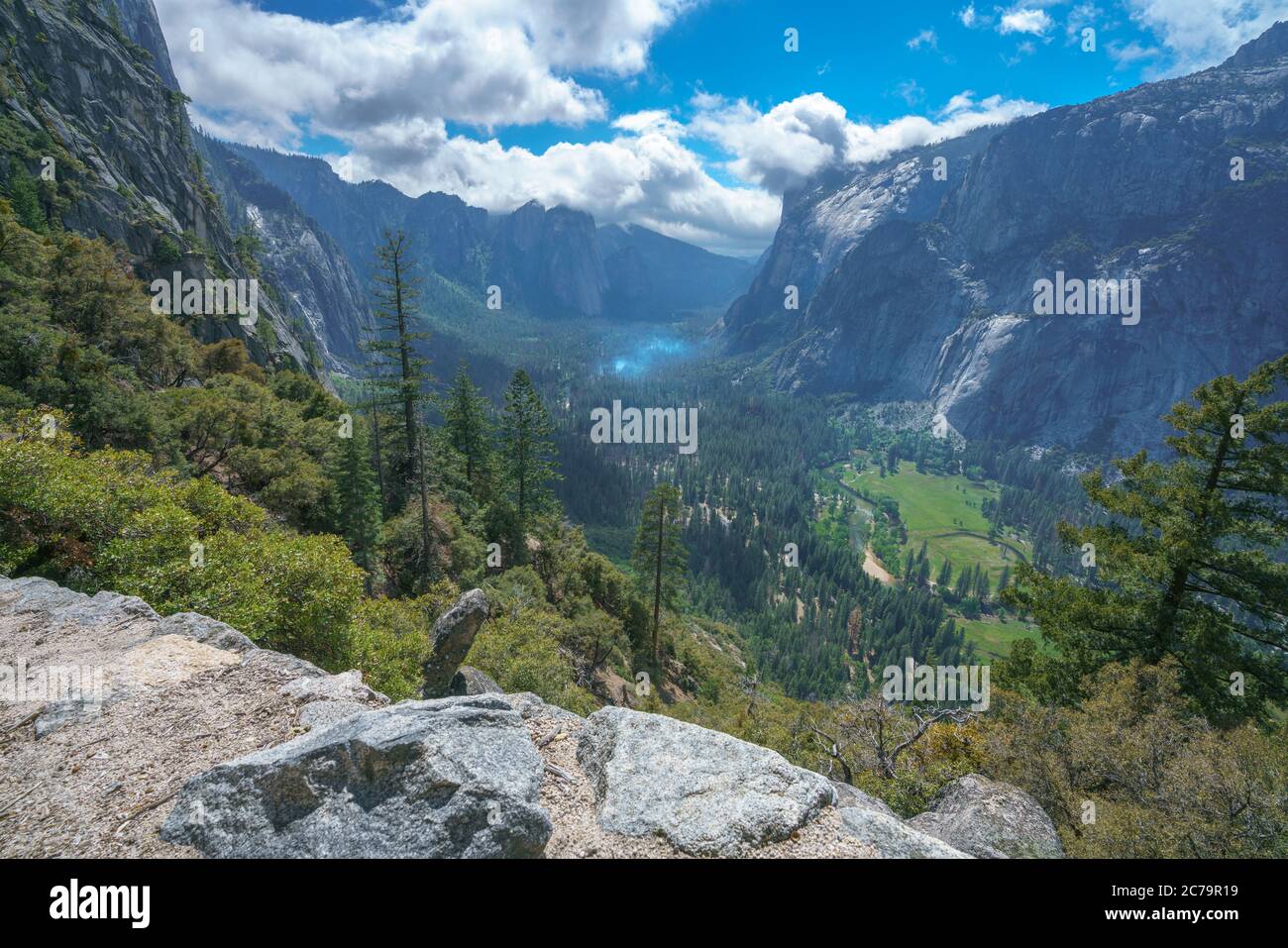 hiking the four mile trail in yosemite national park in california in ...
