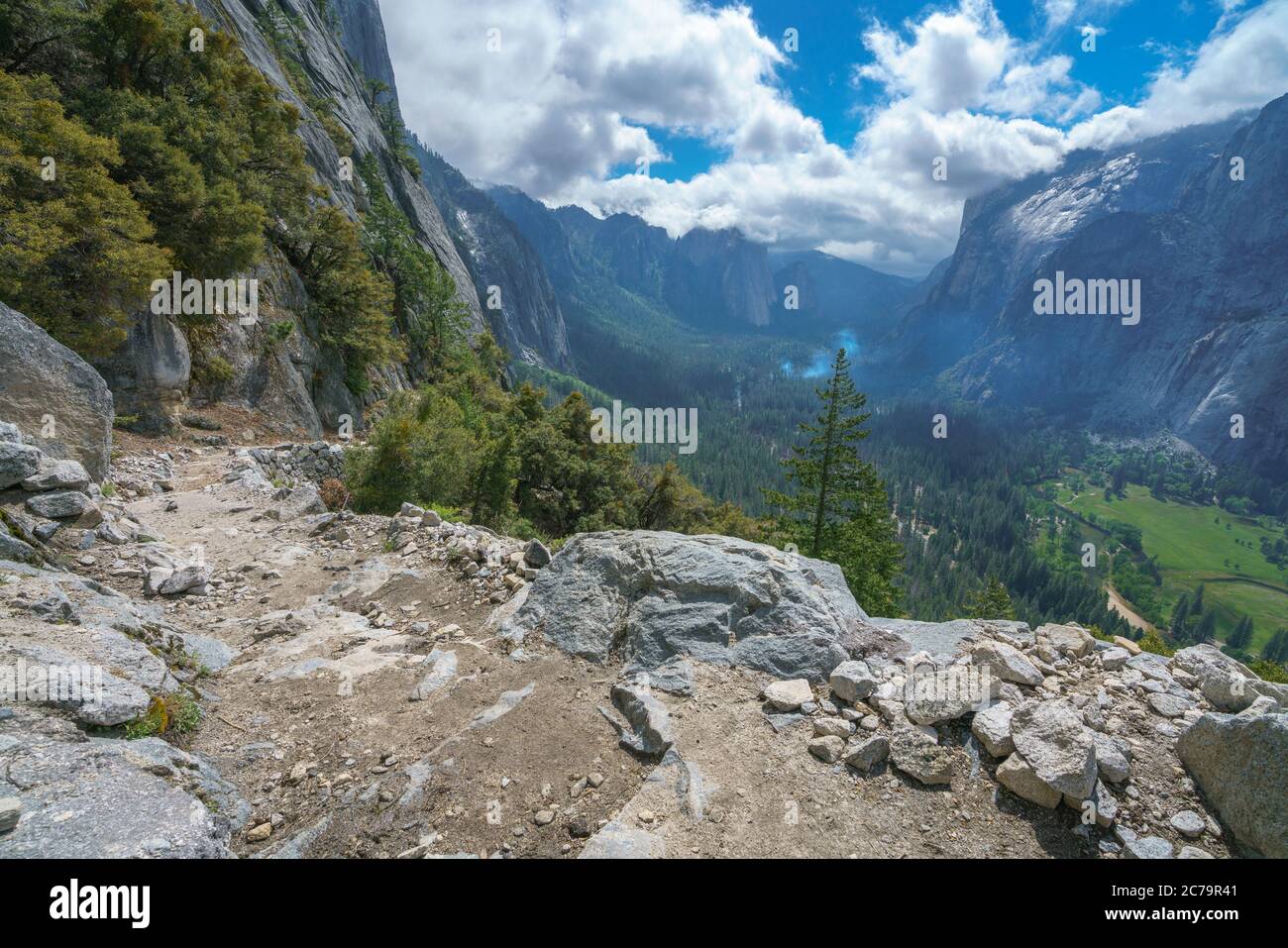 hiking the four mile trail in yosemite national park in california in ...