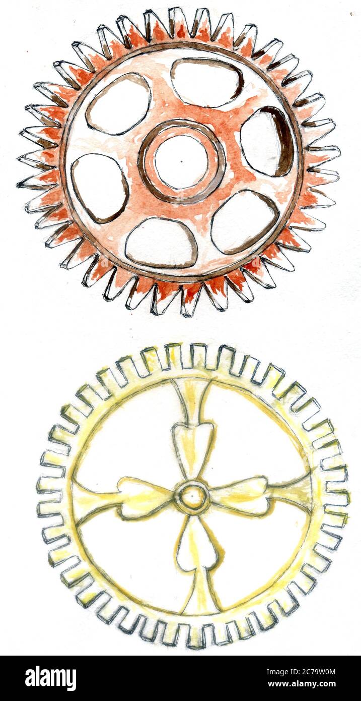 Hand drawn gears, decorative geometric gear wheel design Stock Photo ...