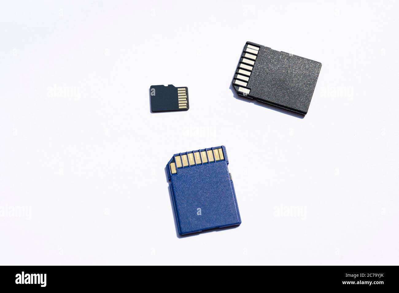 different Memory sd flash cards for the media data on the white ...