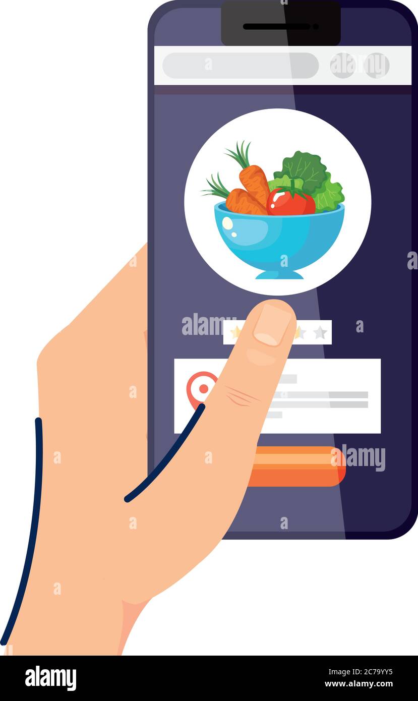 Hand holding smartphone with salad bowl vector design Stock Vector ...