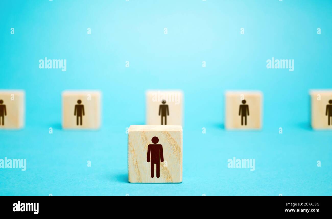 A block man stands out from a row number of people. Leader, leadership ...