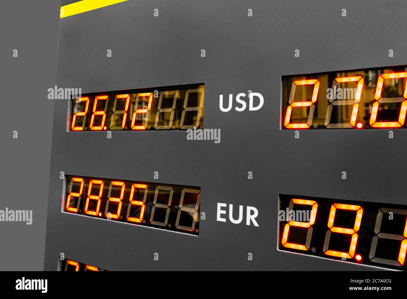 currency exchange scoreboard with USD EUR currency exchange rates ...