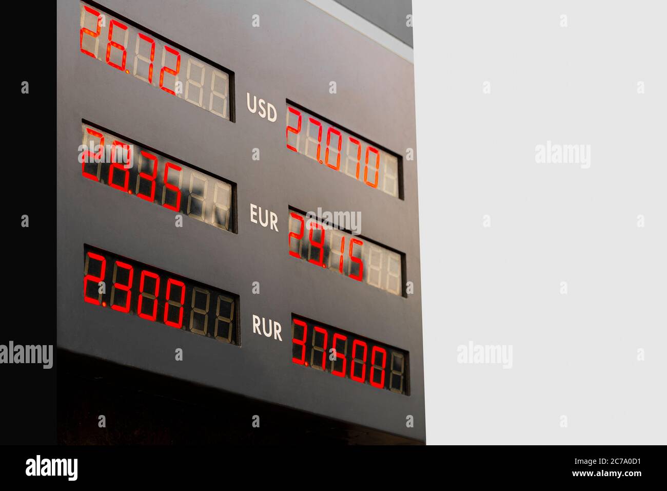 Exchange rate, money exchange office, information board with the ...