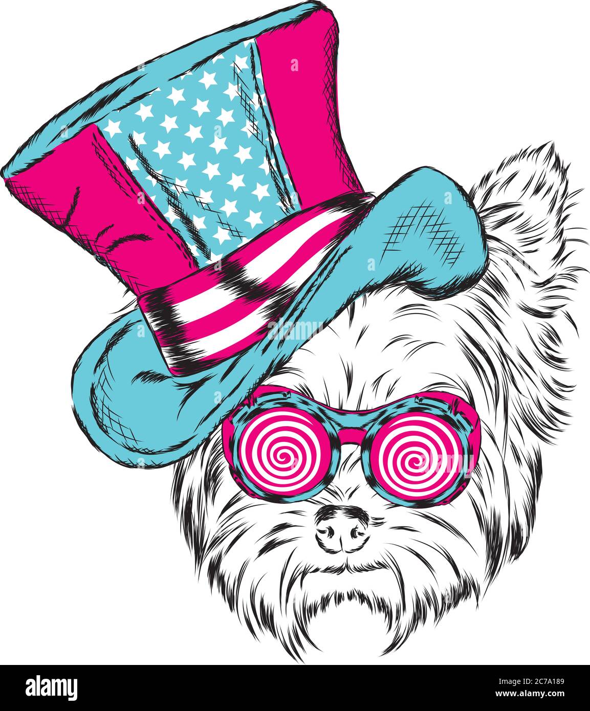 Cute puppy wearing a hat and sunglasses. Vector illustration. Beautiful ...