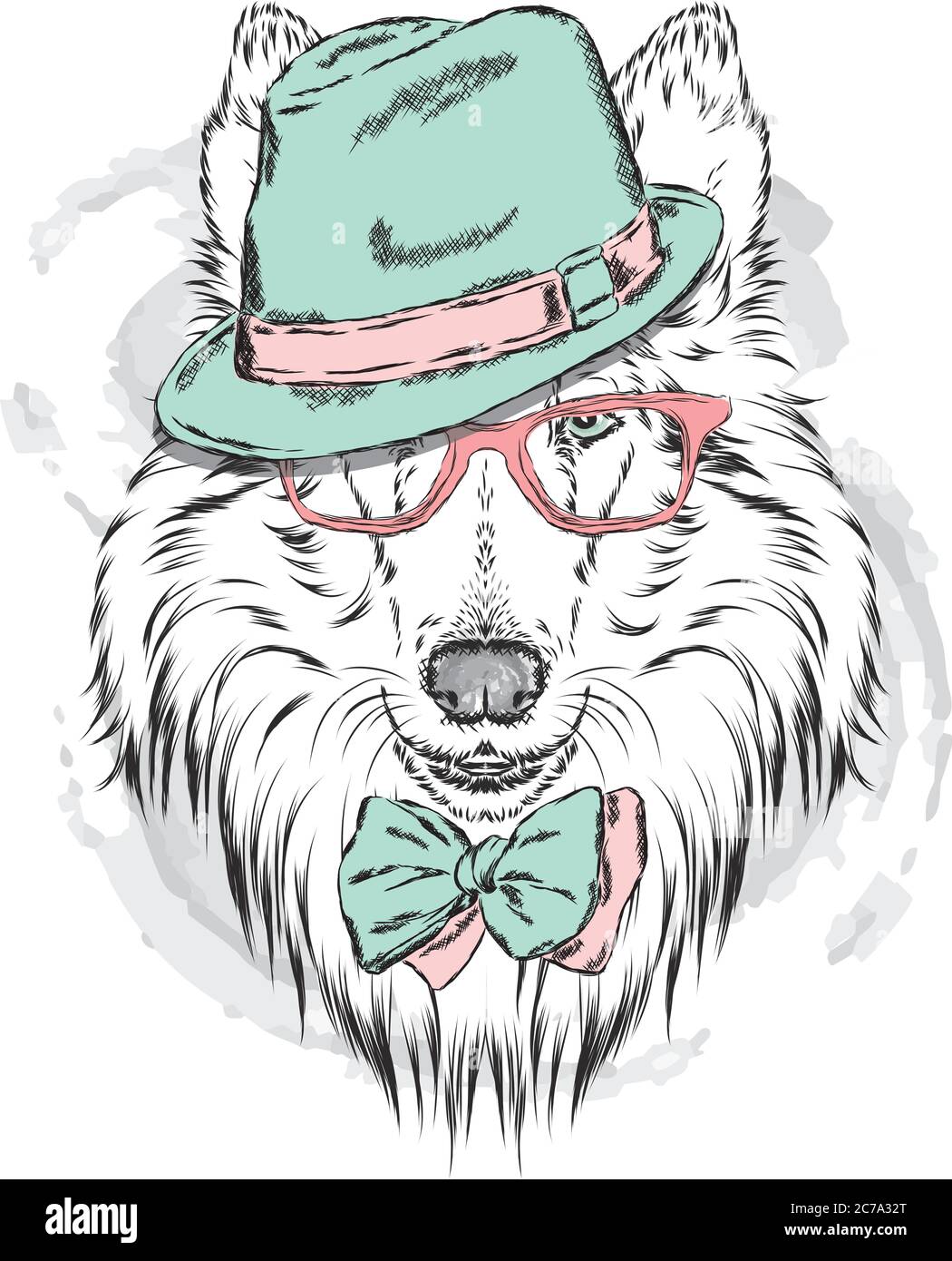 Cute puppy wearing a hat and sunglasses. Vector illustration. Beautiful ...