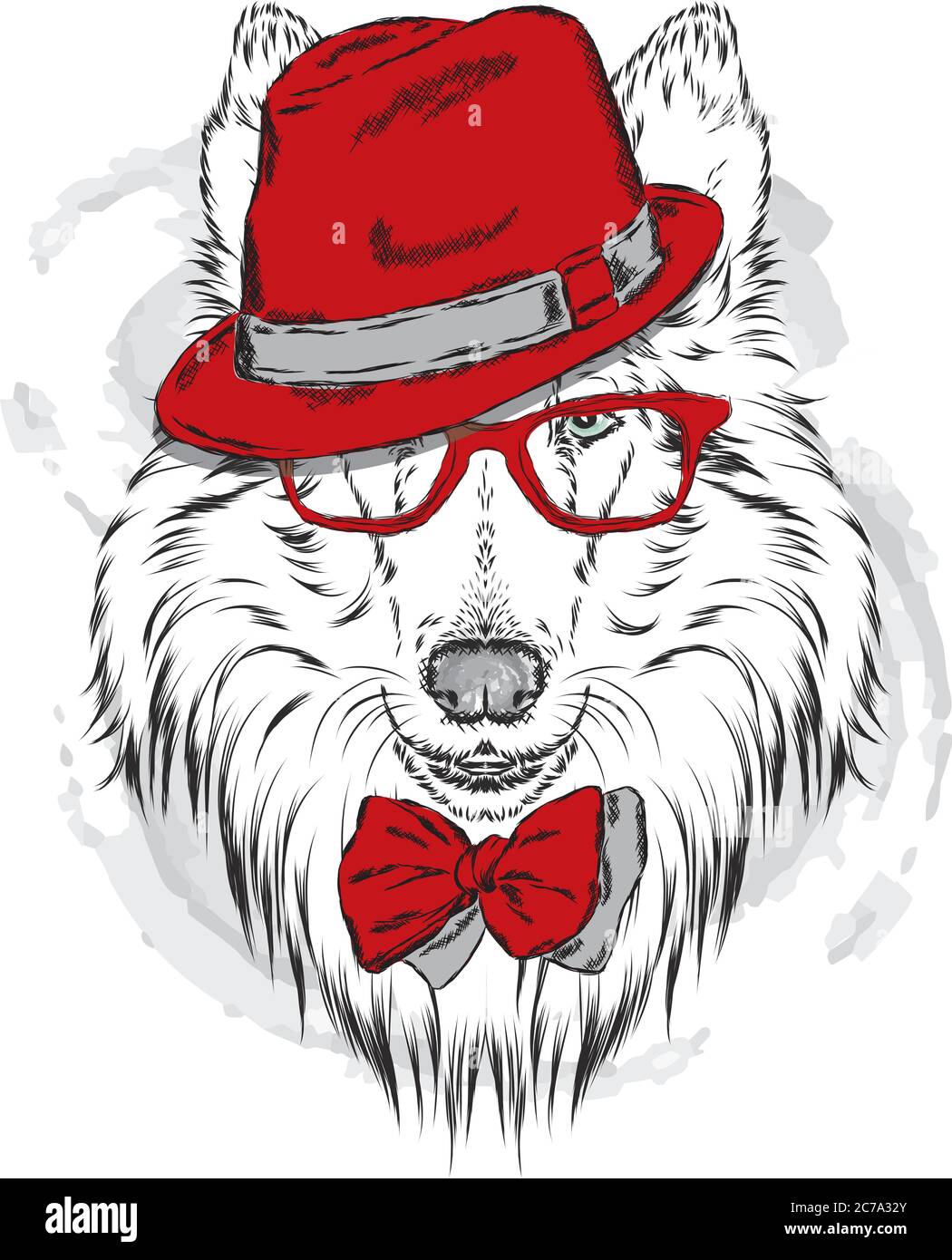 Cute puppy wearing a hat and sunglasses. Vector illustration. Beautiful ...