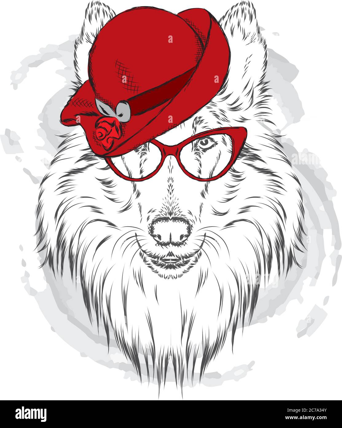 Cute puppy wearing a hat and sunglasses. Vector illustration. Beautiful ...