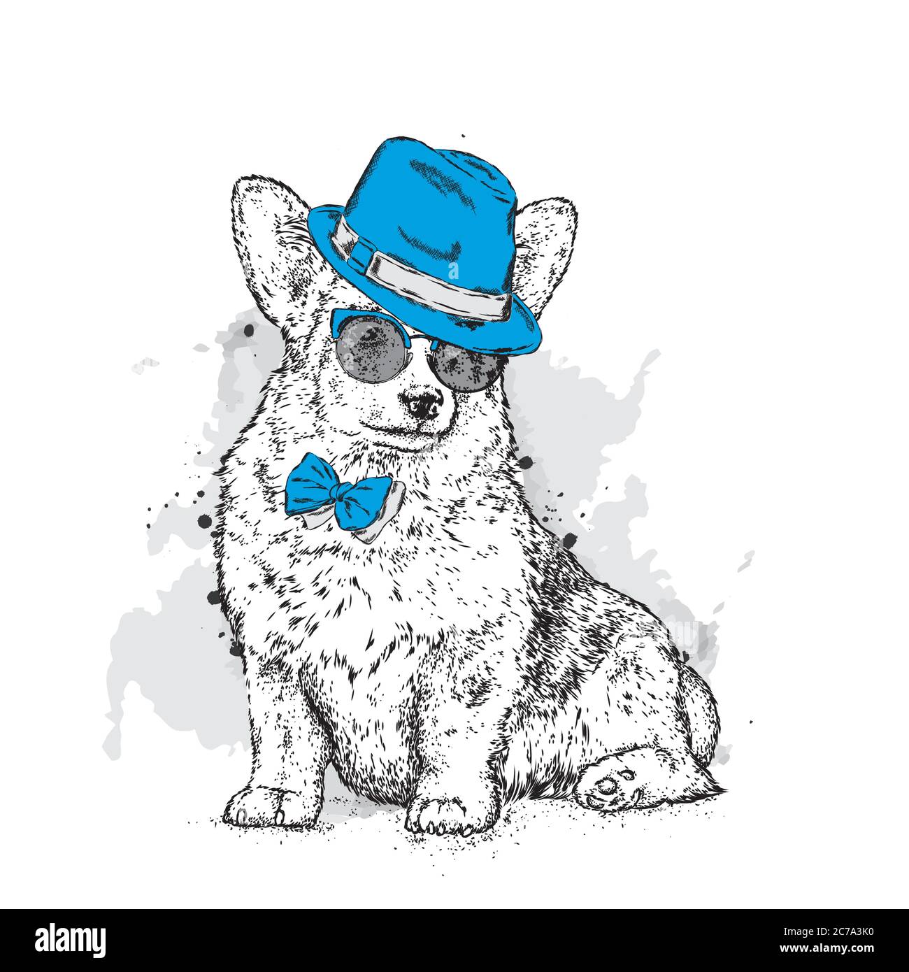 Cute puppy wearing a hat and sunglasses. Vector illustration. Beautiful ...