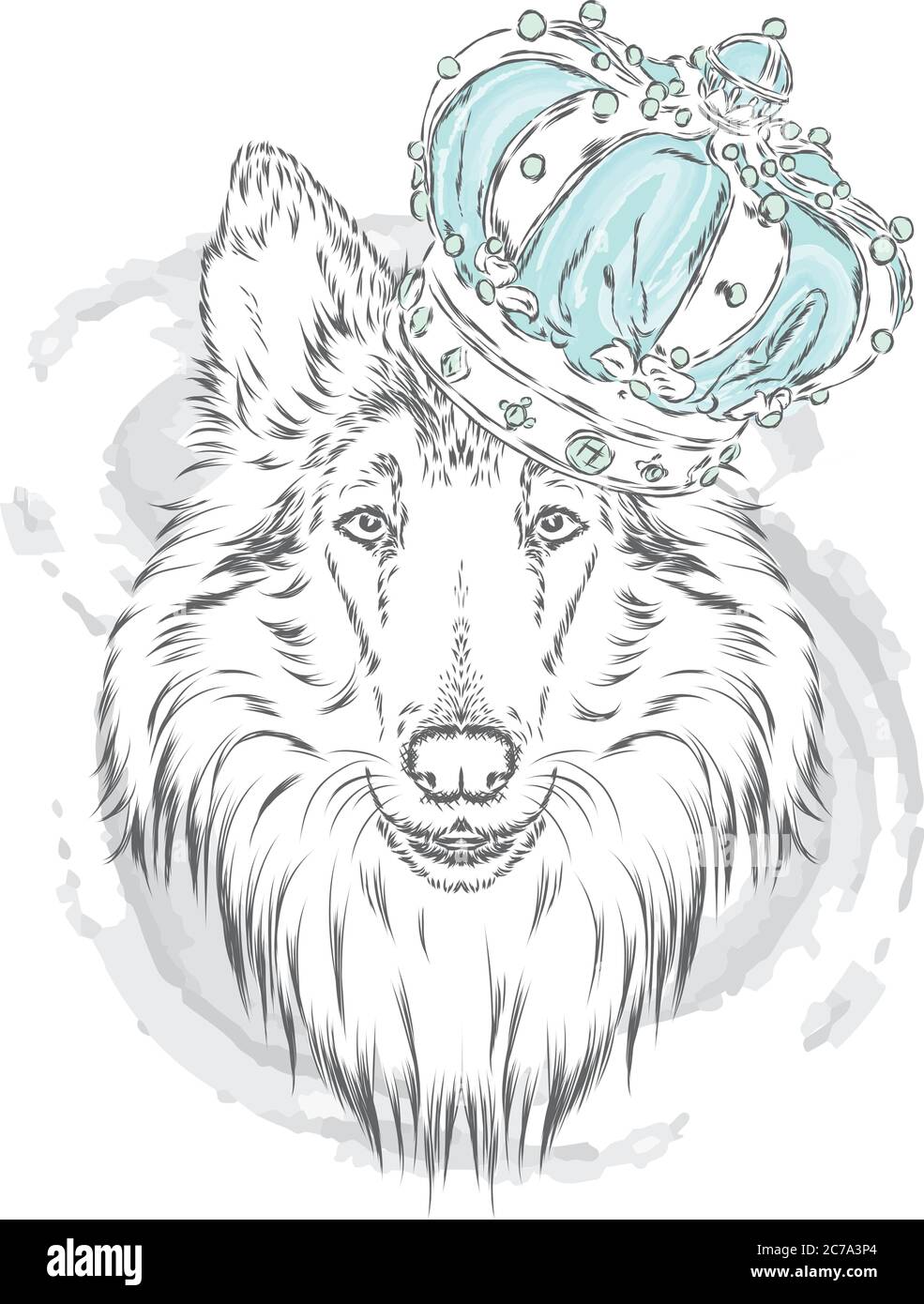 Cute dog wearing a crown . Vector illustration. Design element for ...